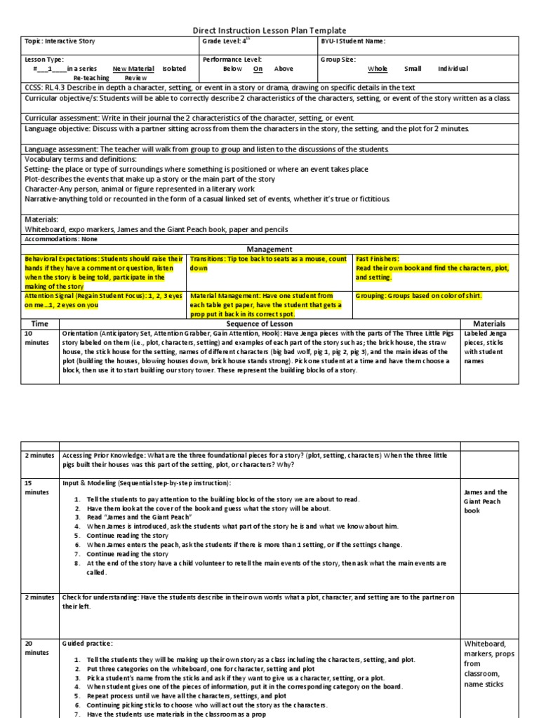 Lesson Plan Plot Setting Character Narative | PDF | Lesson Plan | Teachers