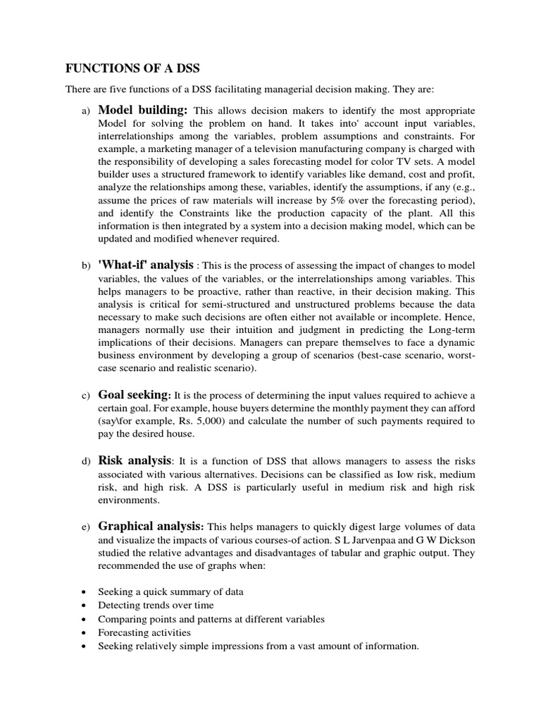 Functions and Components of a Decision Support System (DSS | PDF ...