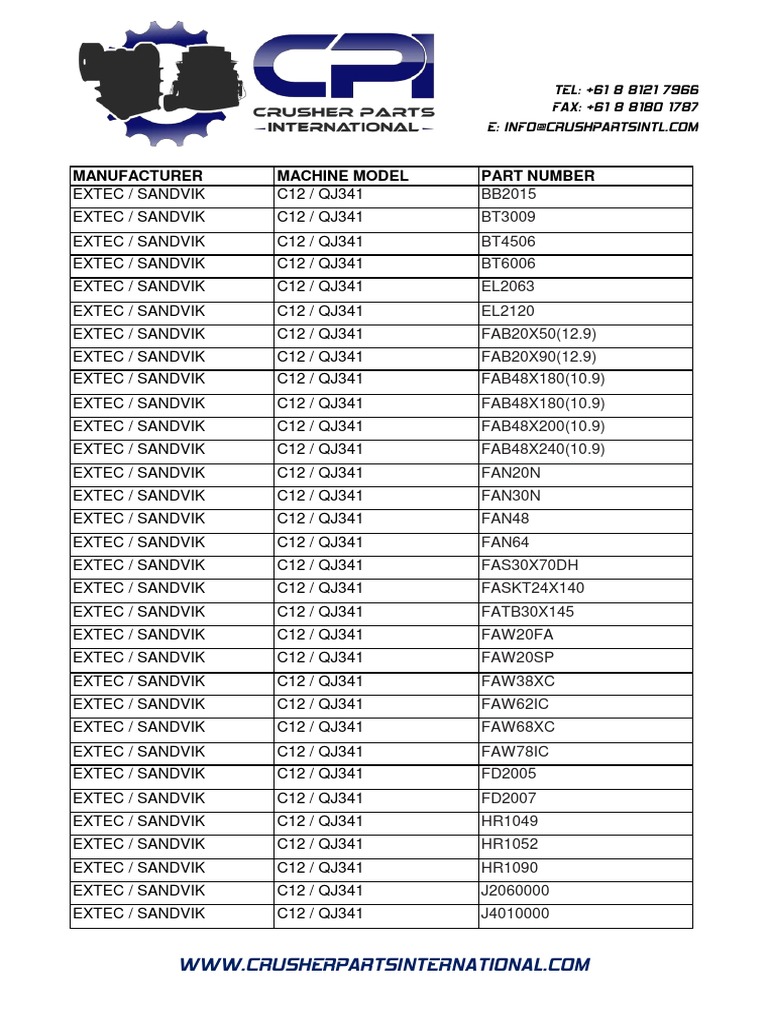 Extec C12 - Sandvik QJ341 Parts List PDF | PDF