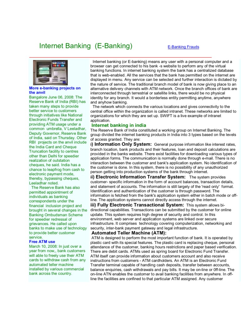 Internet Banking | PDF | Debit Card | Automated Teller Machine