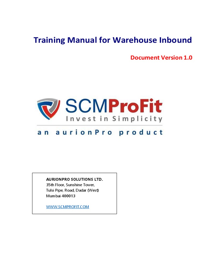 01 - Warehouse Inbound Manual Ver 1.0 | PDF | Microsoft Excel | Xml