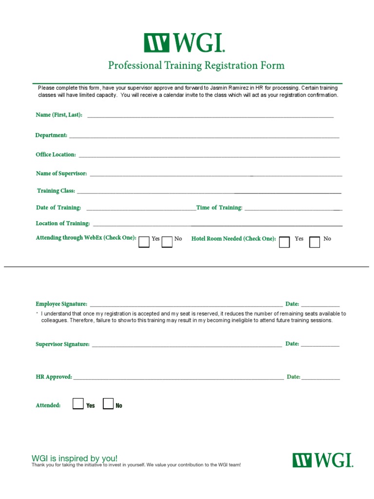 Professional Training Registration Form: Name (First, Last ...