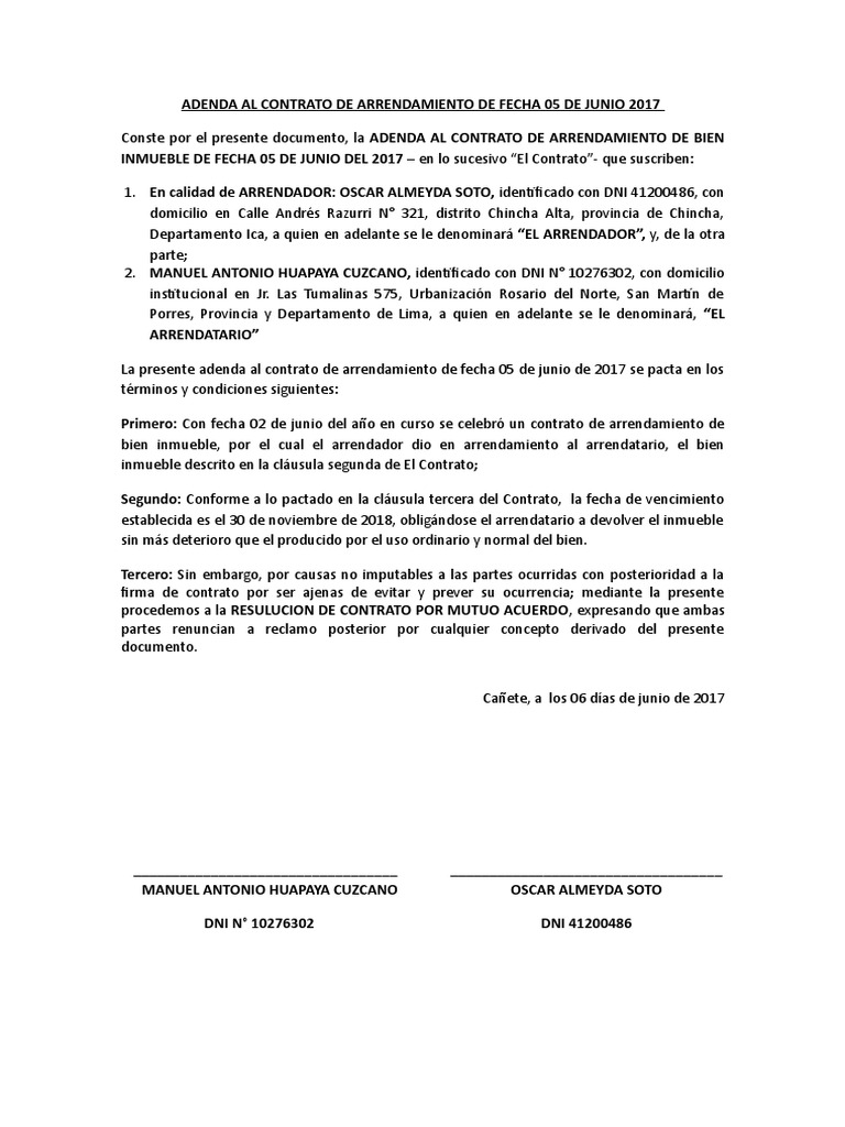 Adenda Modelo 1 | PDF