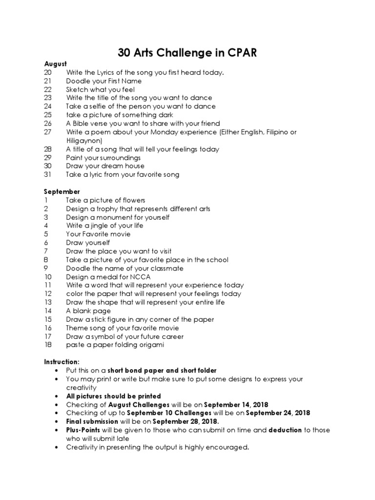 30-Day Arts Challenge Guide | PDF | Art