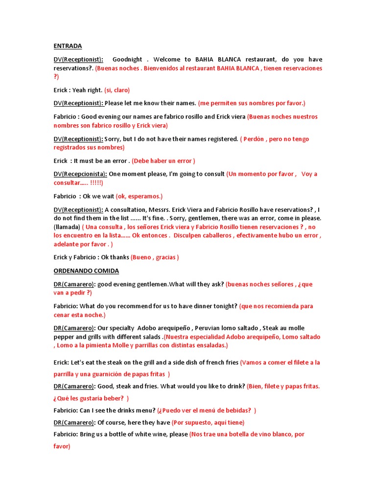 Dialogo en Ingles | PDF | Cocinando | Cocina