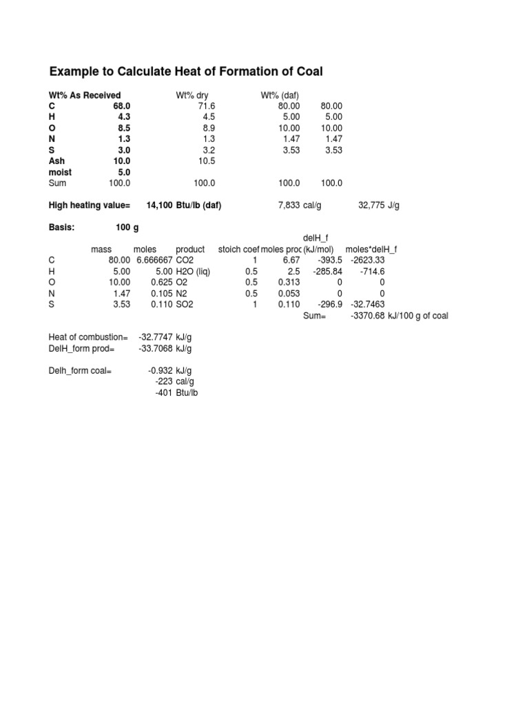 Heat of Formation of Coal | PDF