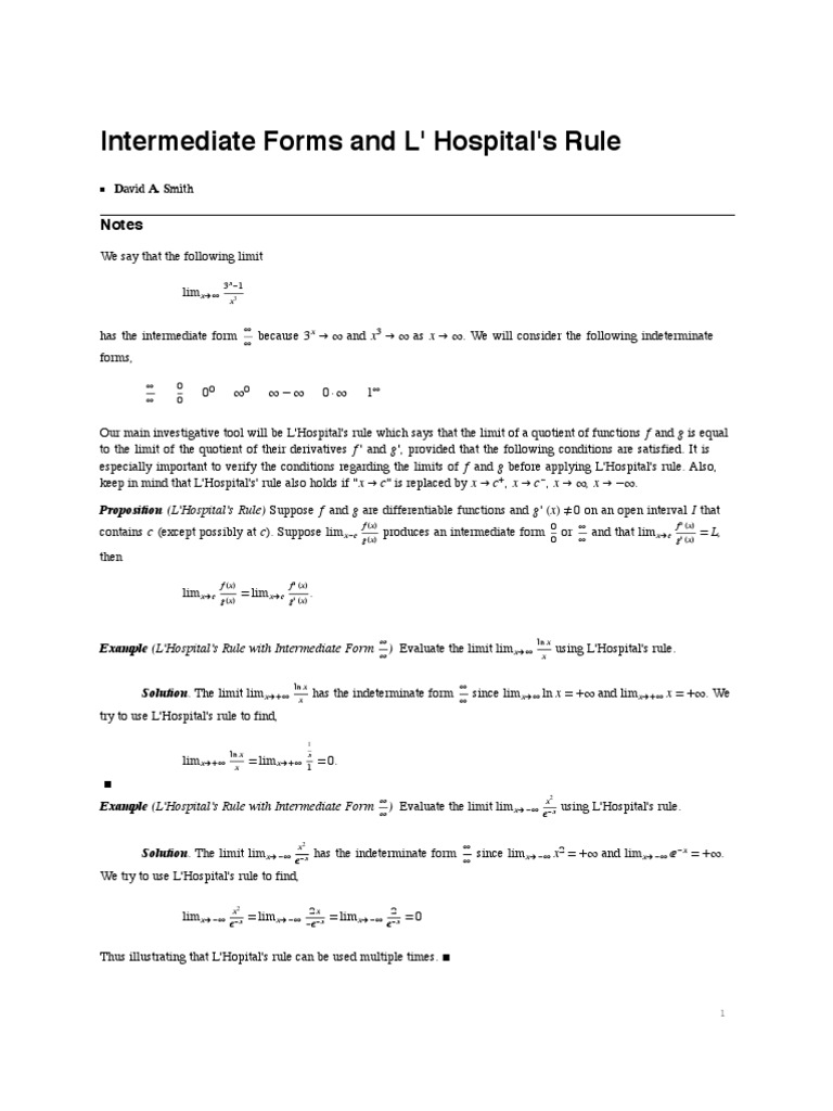 Intermediate Forms and L' Hospital's Rule | Real Analysis ...