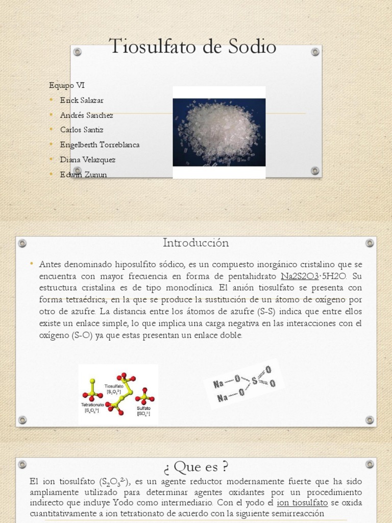 Tiosulfato de Sodio | PDF | Moléculas | Átomos