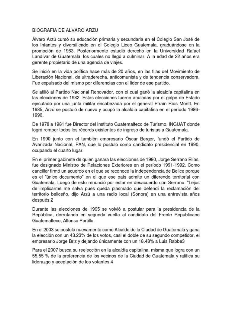 Biografia de Alvaro Arzu | PDF | Elecciones | Gobierno