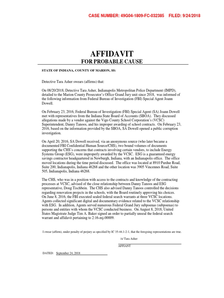 Daniel Tanoos - Probable Cause | PDF | Affidavit | Request For Proposal