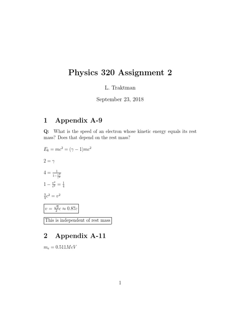 Physics 320 Assignment 2: 1 Appendix A-9 | PDF | Electronvolt ...