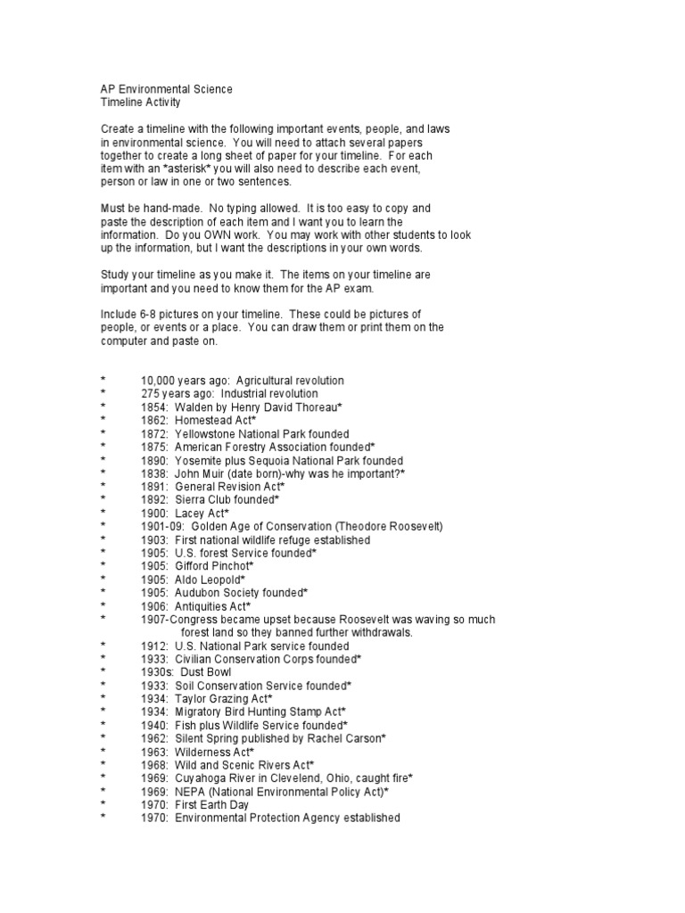 APES Timeline Activity PDF | PDF | John Muir | National Park