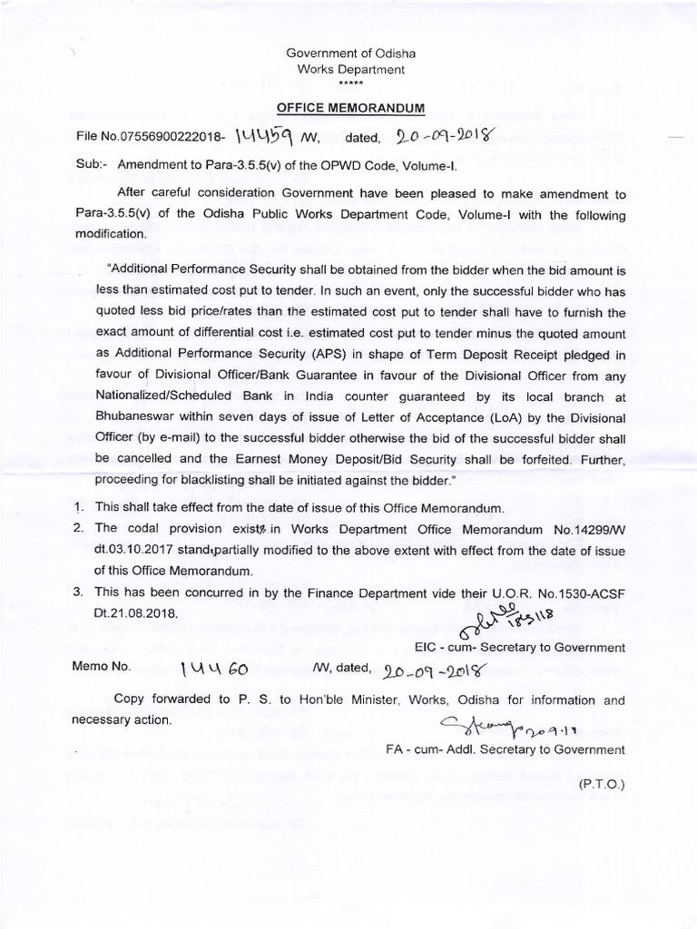 Odisha PWD APS Amount Circular 2018 | PDF | Market (Economics) | Money
