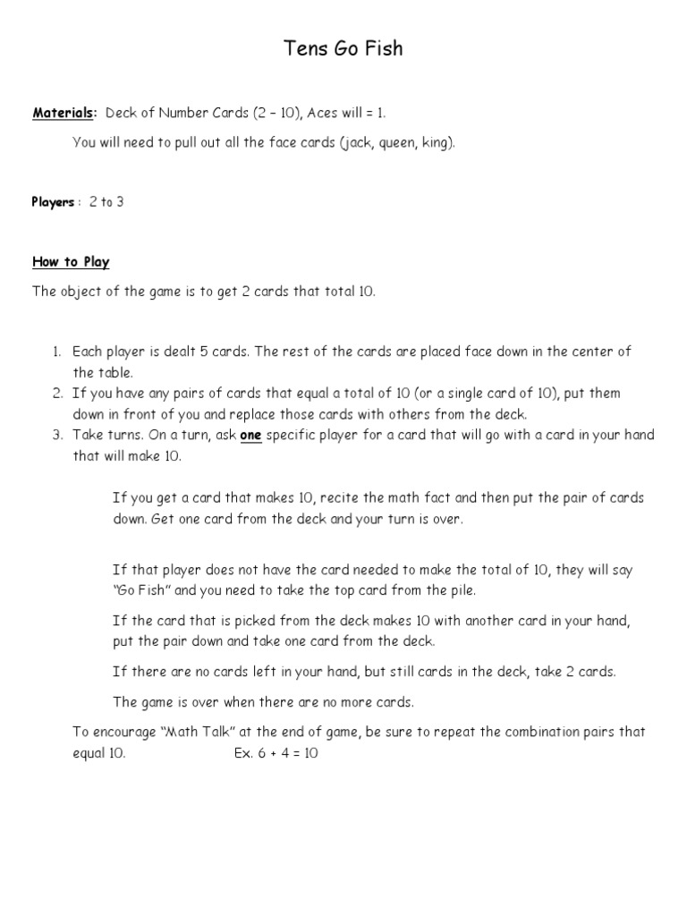 Tens Go Fish Directions | PDF | Playing Cards | Gaming