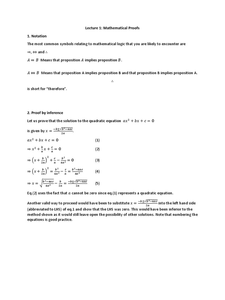 Lecture 1: Mathematical Proofs 1. Notation | PDF | Mathematical Proof ...