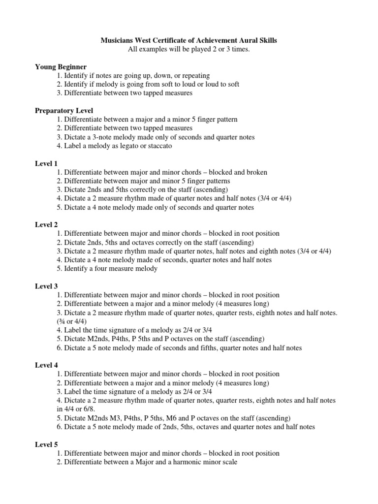 Musicians West Certificate of Achievement Aural Skills | PDF | Chord ...