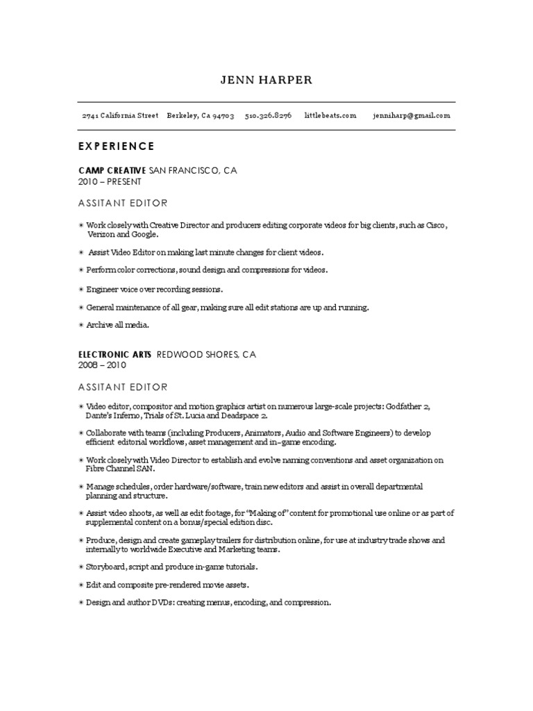 JENN HARPER Resume Scribd | Media Technology | Entertainment (General)