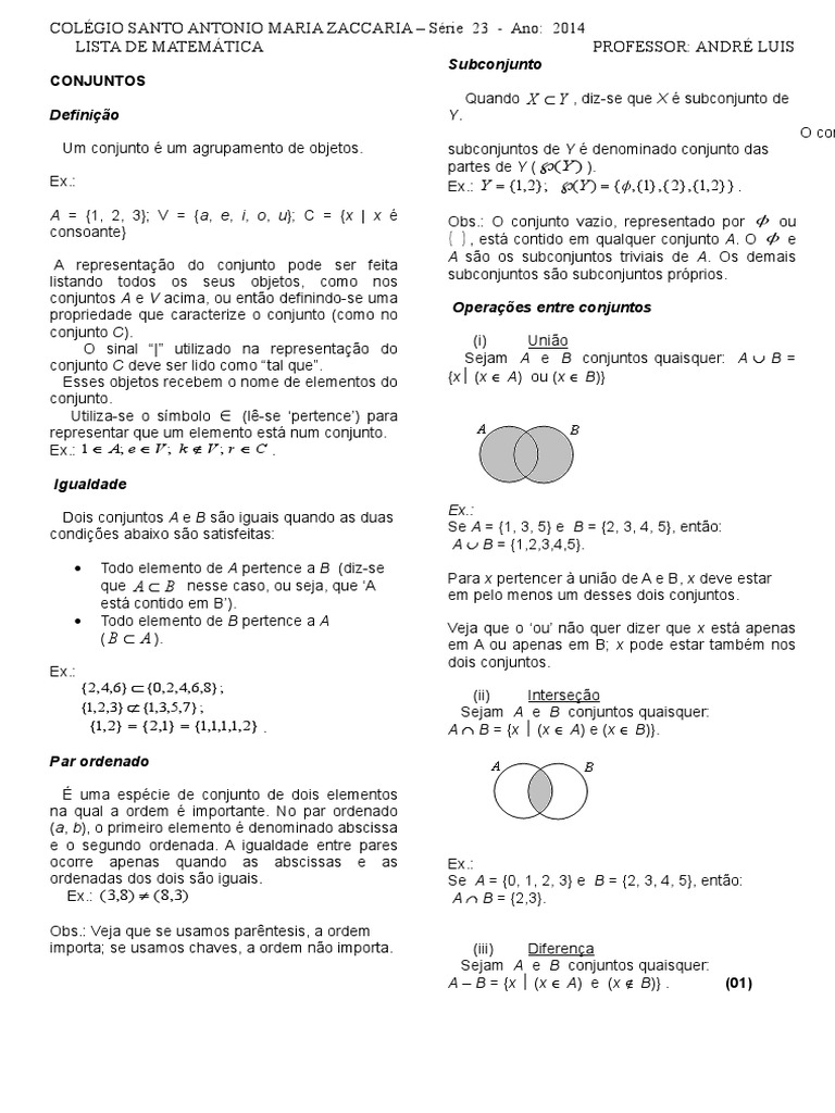 CONJUNTOS - Terceiro Ano | PDF | Conjunto (Matemática) | Números