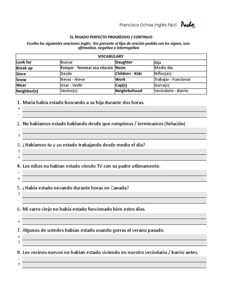 Pasado Perfecto Progresivo | PDF | Ocio