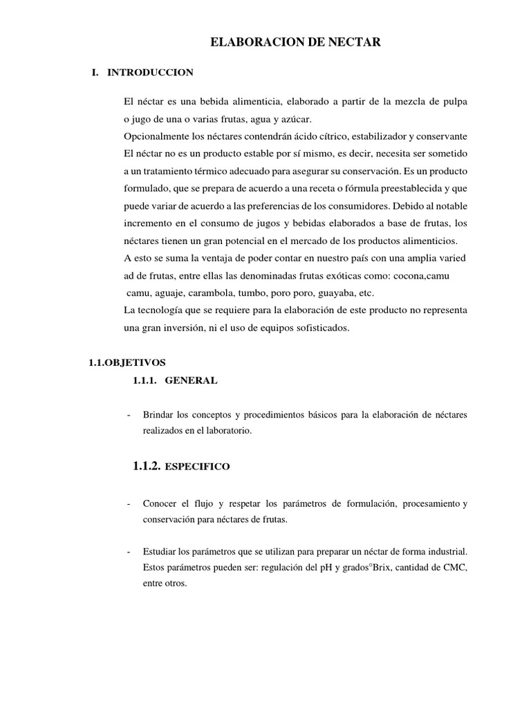 Elaboracion de Nectar | PDF | Alimentos | Concentración