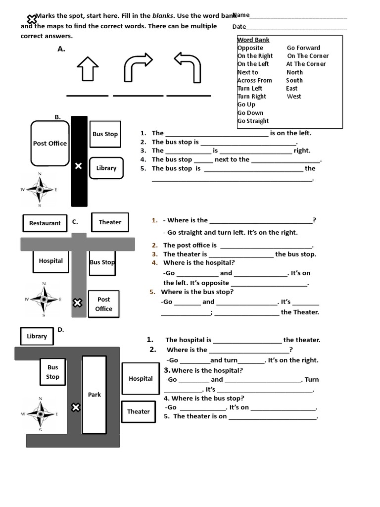 Directions Prepositions and Maps Worksheet - 86591 | PDF | Leisure