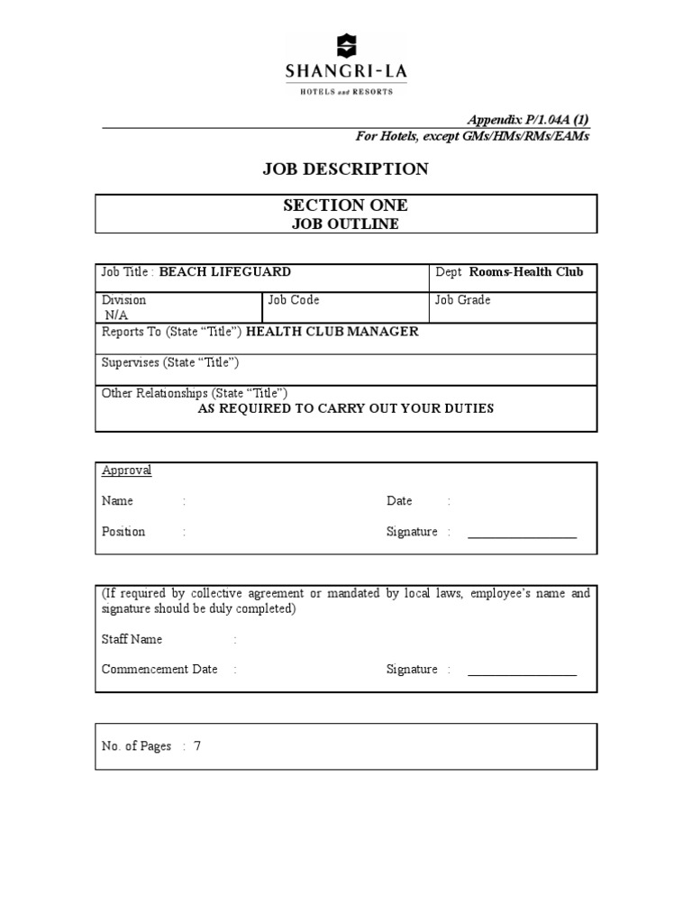 1 Beach Lifeguard - Job Description