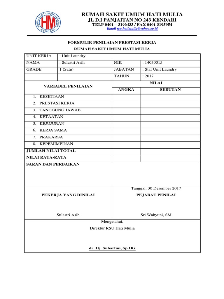 Formulir Penilaian Prestasi Kerja | PDF