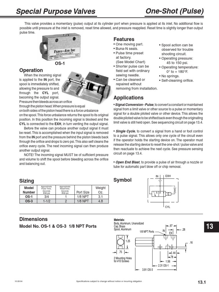 Special Purpose Valves One-Shot (Pulse) : Features | PDF | Visual ...