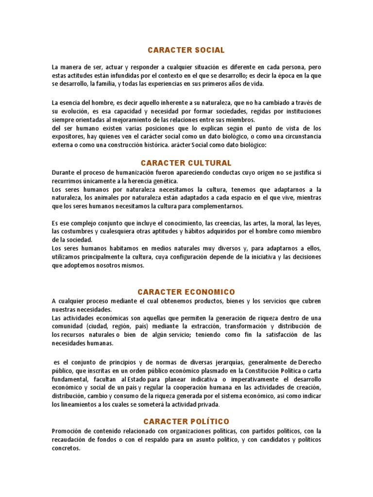 Caracter Social Caracter Cultural | PDF | Sociedad | Naturaleza