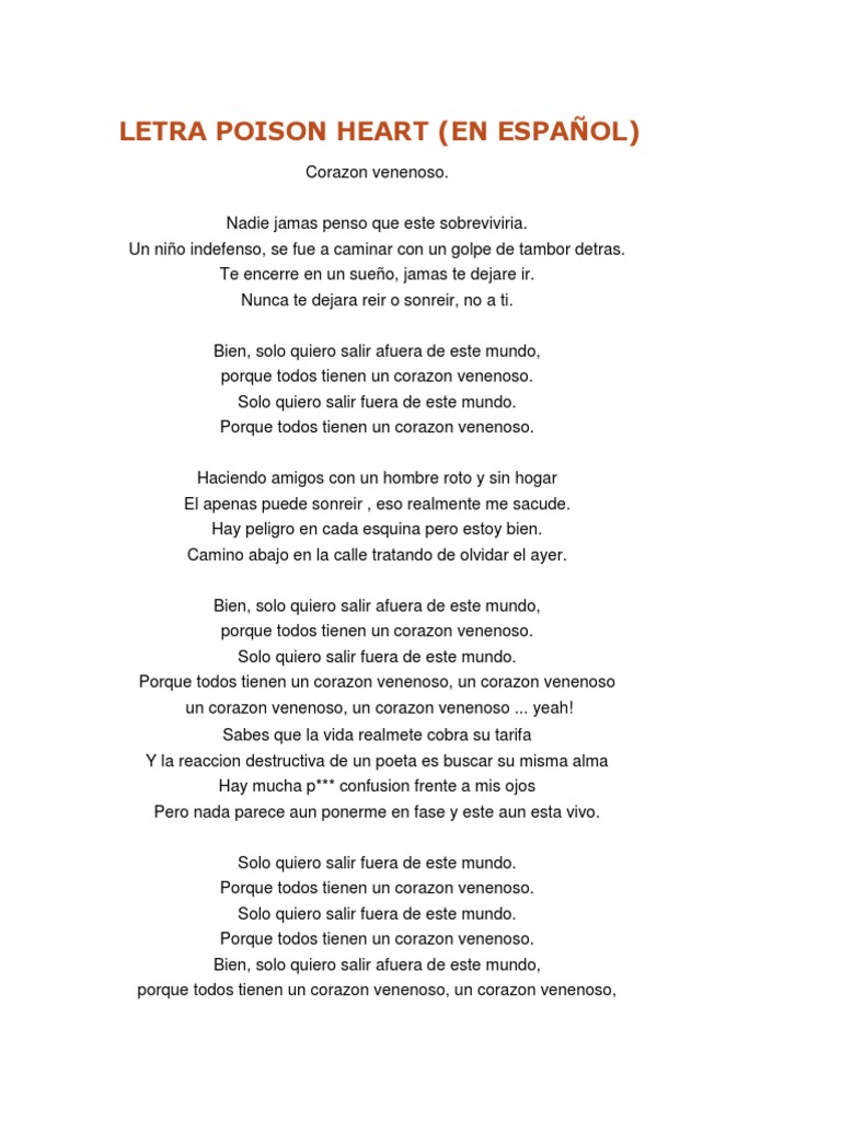 Letra Poison Heart