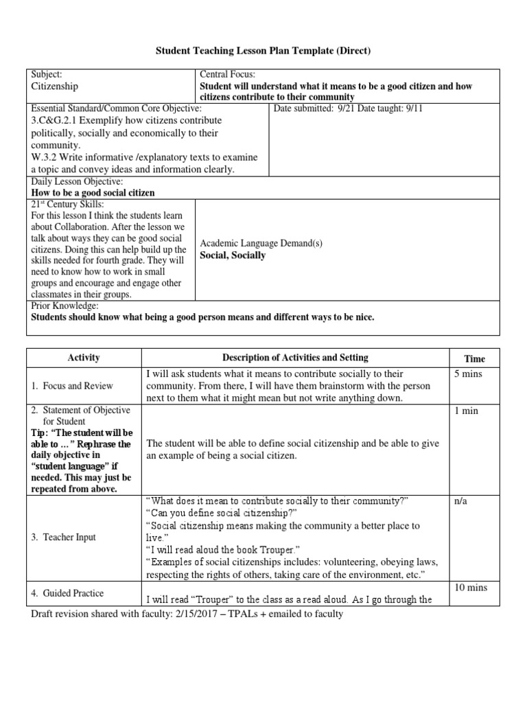 Social Citizenship Lesson Plan | PDF | Lesson Plan | Citizenship