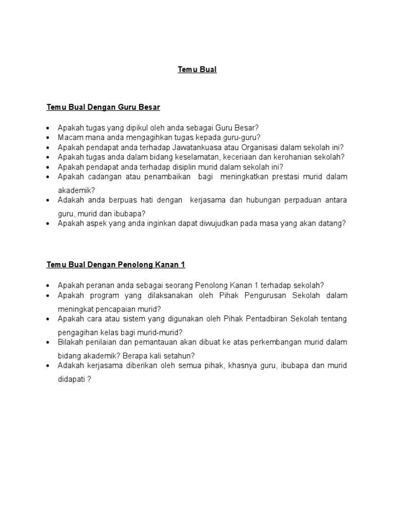 Temu Bual Soalan | PDF