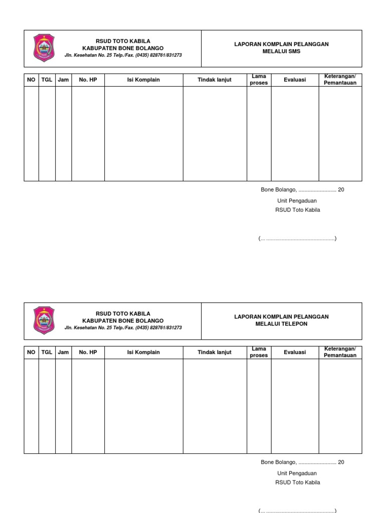 Formulir Laporan Komplain | PDF