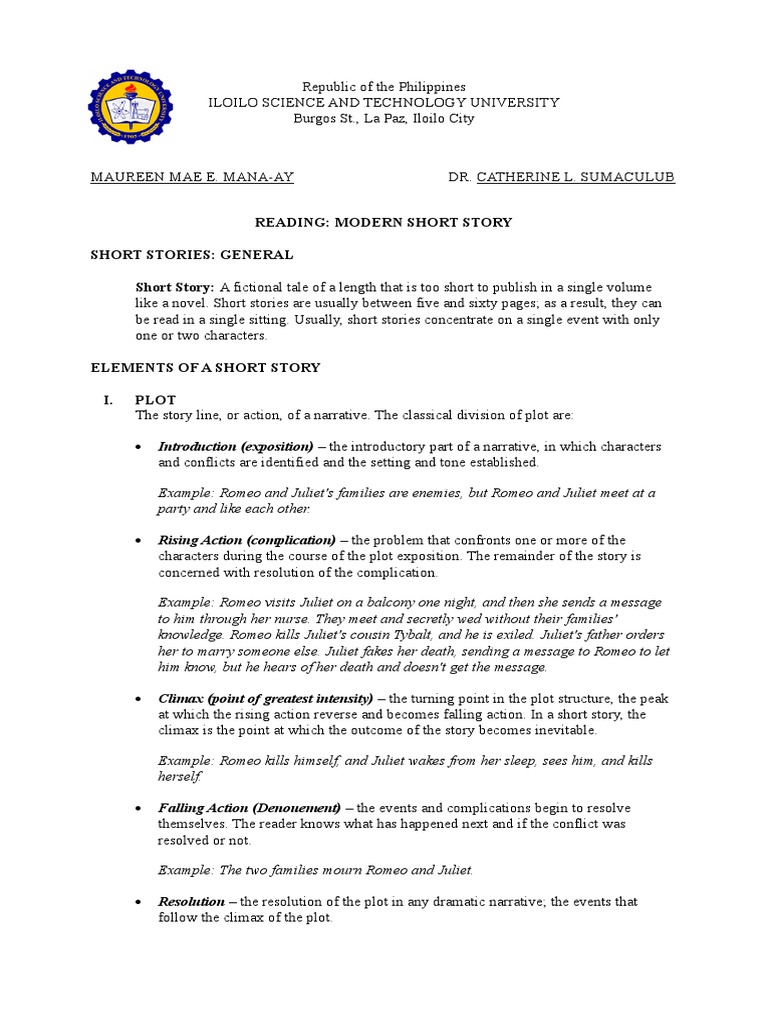 Handouts - Elements of Short Story 1 | Download Free PDF | Narration | Plot (Narrative)