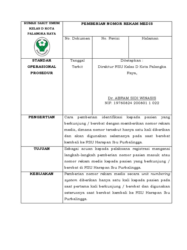SOP. Rekam Medik | PDF | Pengembangan Diri | Kesehatan Holistik