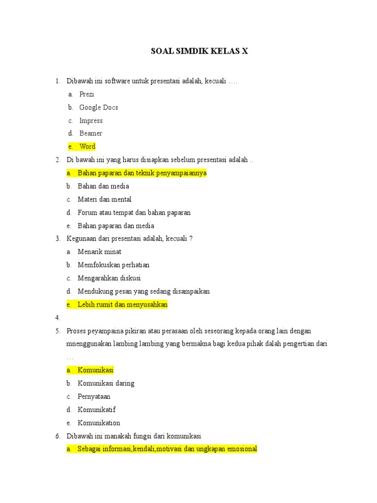 Soal Simdig Kelas X | PDF | Seni | Komputer