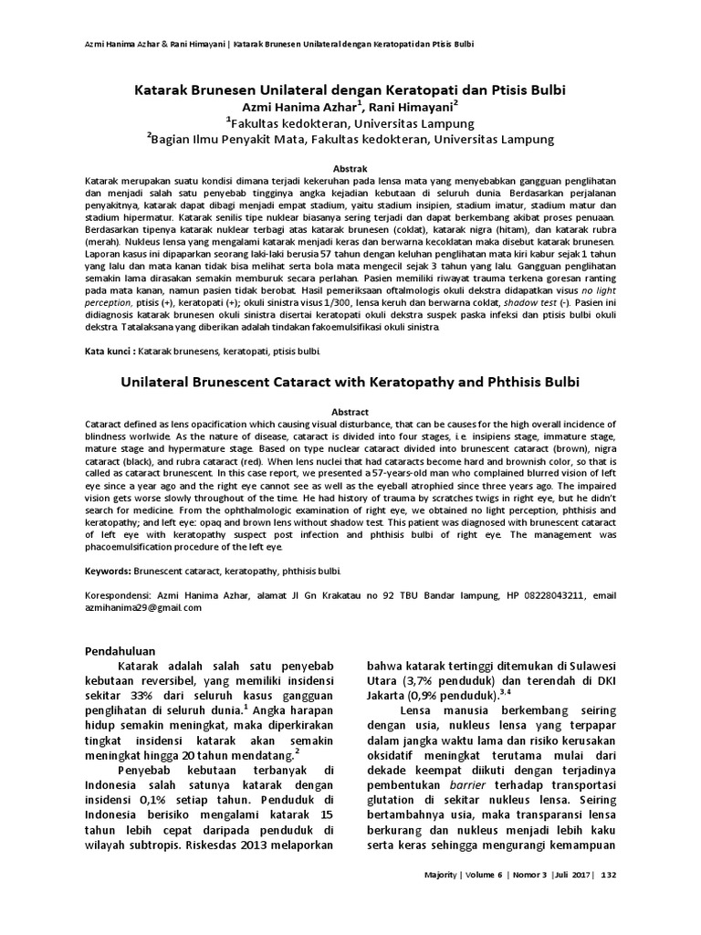 Katarak Brunesen dan Ptisis Bulbi | PDF