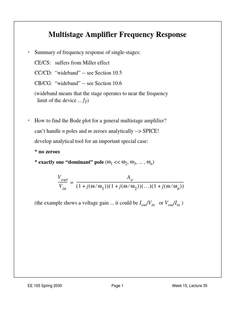 Multistage Amplifier Frequency Response: No Zeroes Exactly One "Dominant" Pole ( | PDF ...