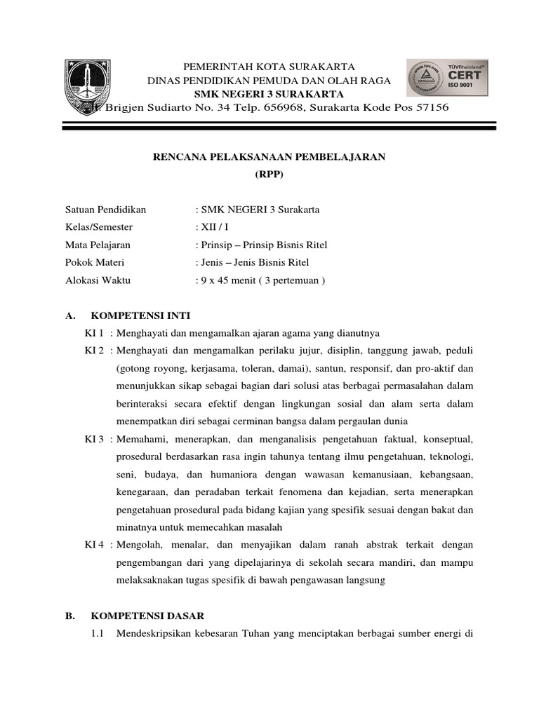 RPP - k13 - SMK - Mapel - Bisnis - Ritel - DOWNLOAD | PDF | Karier ...