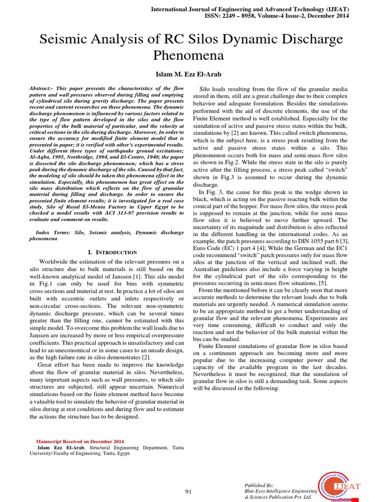 Seismic Analysis of RC Silos Dynamic Discharge Phenomena | PDF ...