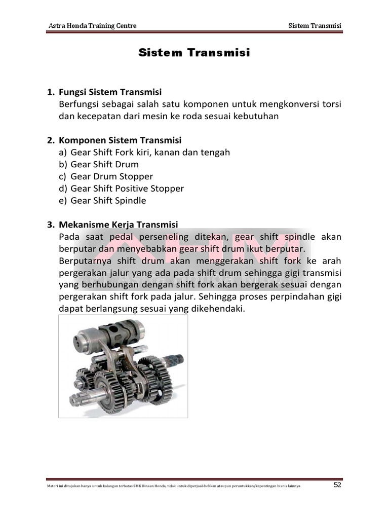 Fungsi dan Komponen Transmisi Motor | PDF