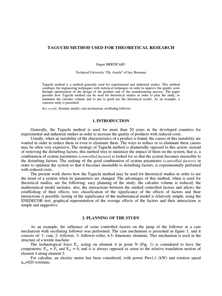 Optimizing Cam Mechanism Performance Through Theoretical Application of Taguchi Methods | PDF ...