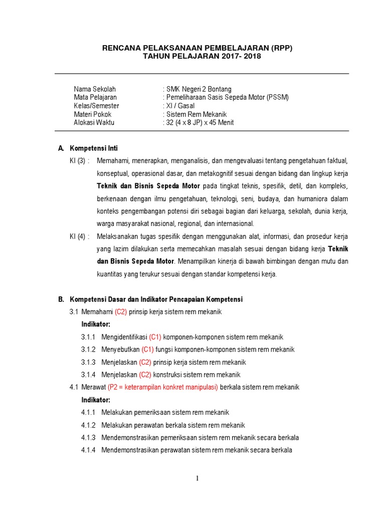 RPP - PBL - Sistem Rem Mekanik | PDF | Teknologi & Rekayasa