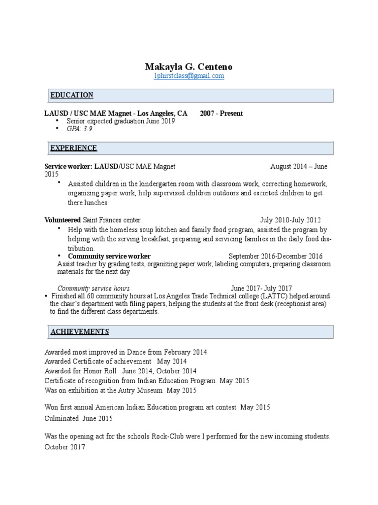 Kaylas Resume 2 | PDF | Classroom | Behavior Modification