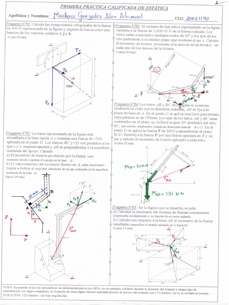 Solucionario Primera Practica Calificada Estatica | PDF | Vector Euclidiano | Física Aplicada e ...
