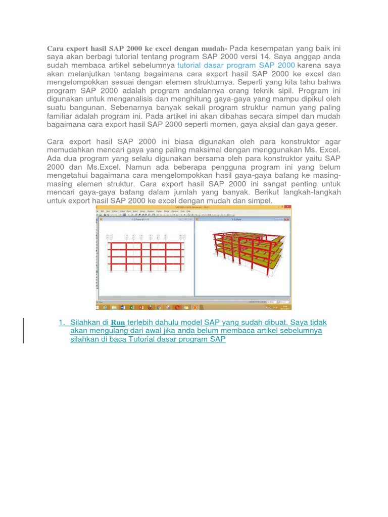 Cara Export Hasil SAP 2000 Ke Excel Dengan Mudah | PDF