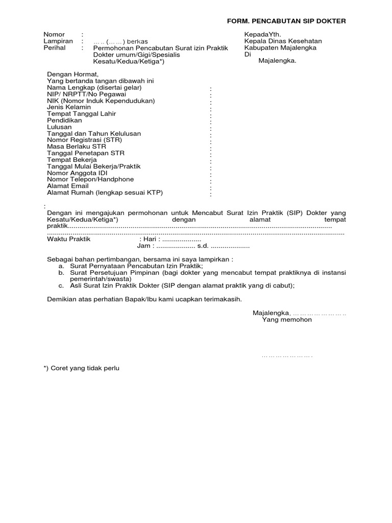 Form Pencabutan SIP Dokter | PDF
