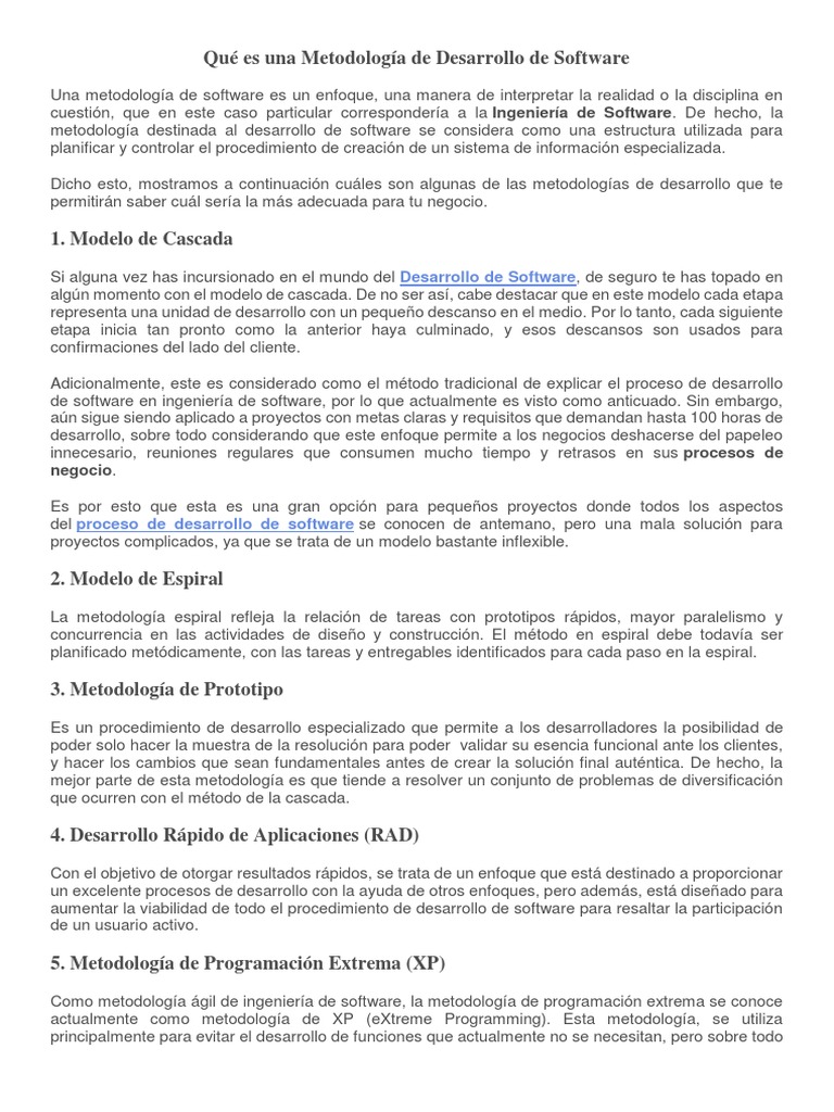 Qué Es Una Metodología de Desarrollo de Software | PDF | Ingeniería de software | Software