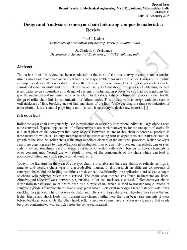 Design and Analysis of Conveyor Chain Link Using Composite Material: A Review | PDF | Wear ...