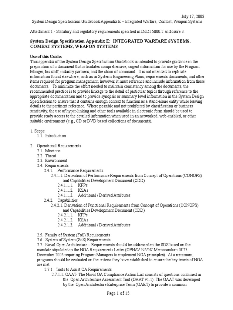 System Design Specification Appendix E: INTEGRATED WARFARE SYSTEMS ...